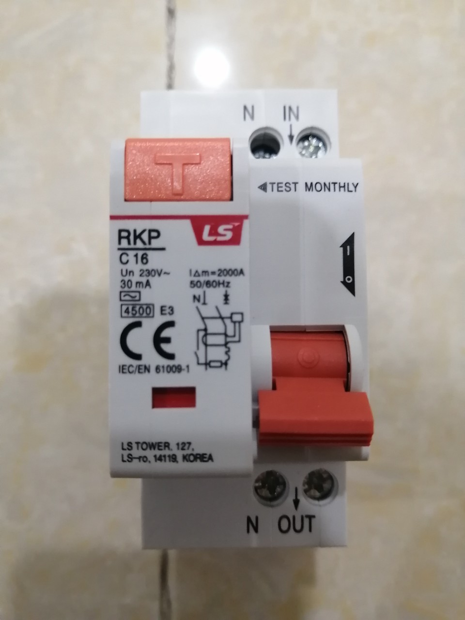 RCBO LS RKP 1P+N 16A 30mA 4.5kA | Aptomat chống rò LS chính hãng