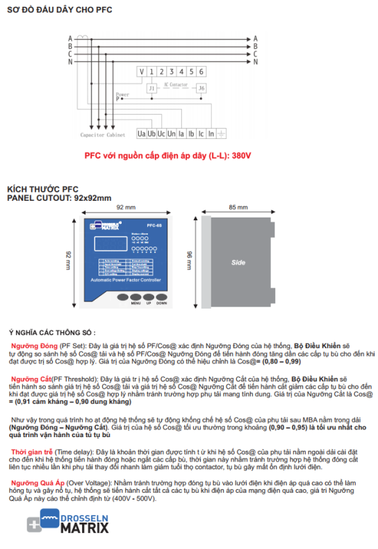 Bộ điều khiển tụ bù DROSSELN MATRIX 6 cấp PFC-6S - Thái Dương Electric