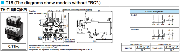 Rơ le nhiệt MITSUBISHI TH-T18 3P 3.6A (2.8-4.4A) - Thái Dương Electric