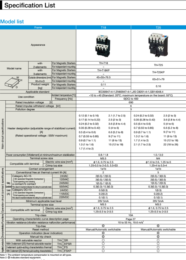 Rơ le nhiệt MITSUBISHI TH-T18 3P 5A (4.0-6.0A) - Thái Dương Electric