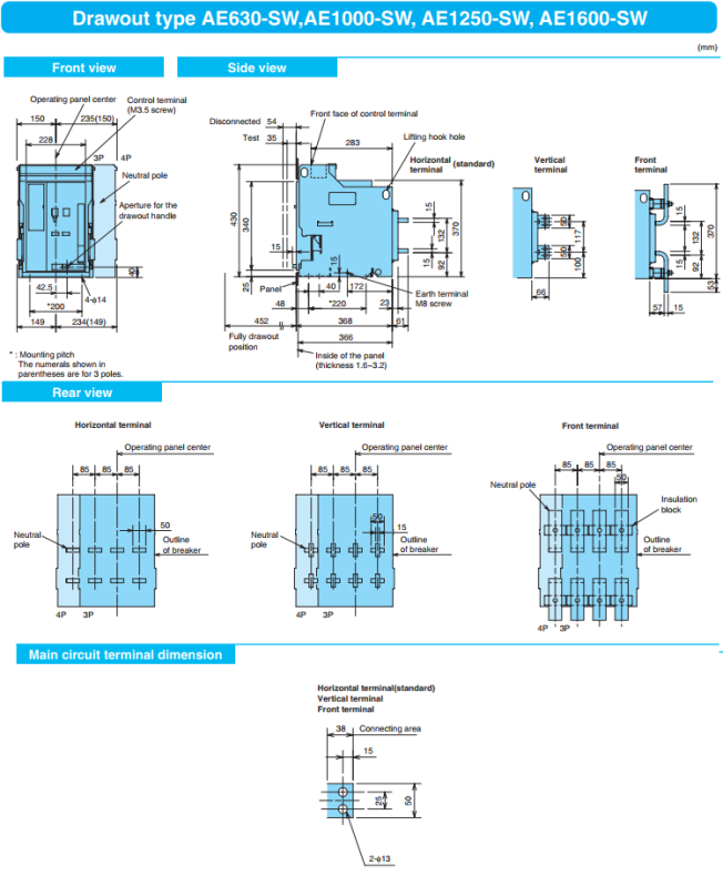 Máy cắt ACB Mitsubishi AE1000-SW Drawout type 4P 1000A 65kA - Thái ...
