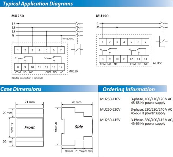 Rơle bảo vệ điện áp đa tính năng Mikro MU250-415V - Thái Dương Electric