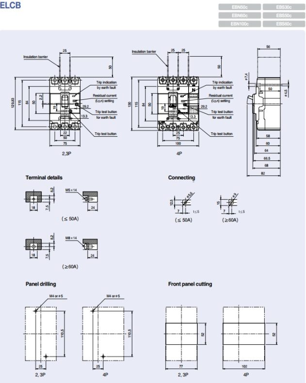 Cầu dao chống rò ELCB LS EBN52c 2P 15A 30kA 30mA - Thái Dương Electric