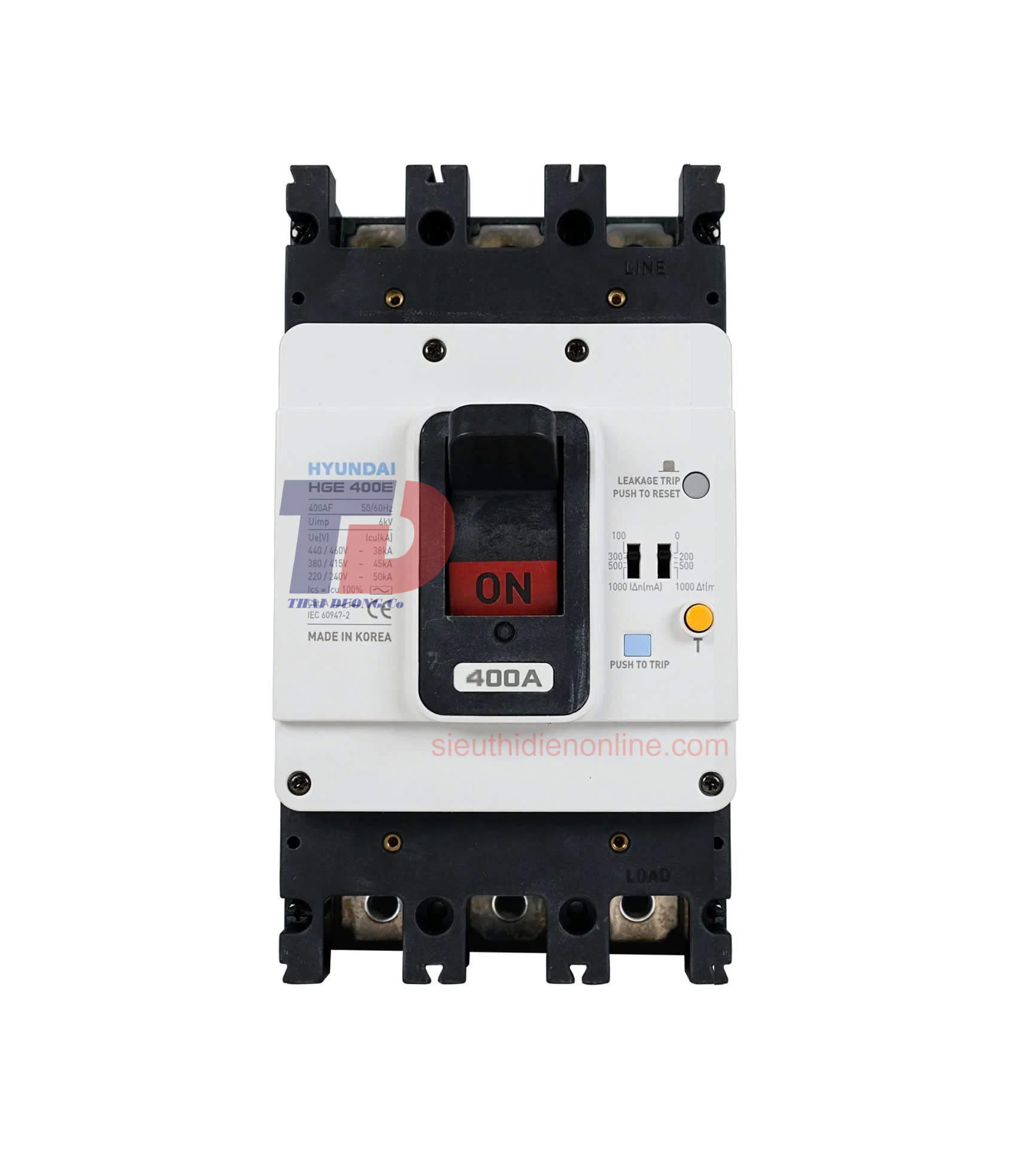 ELCB HYUNDAI HGE400E 3P 400A 1.3.5.1000mA 45kA - Thái Dương Electric