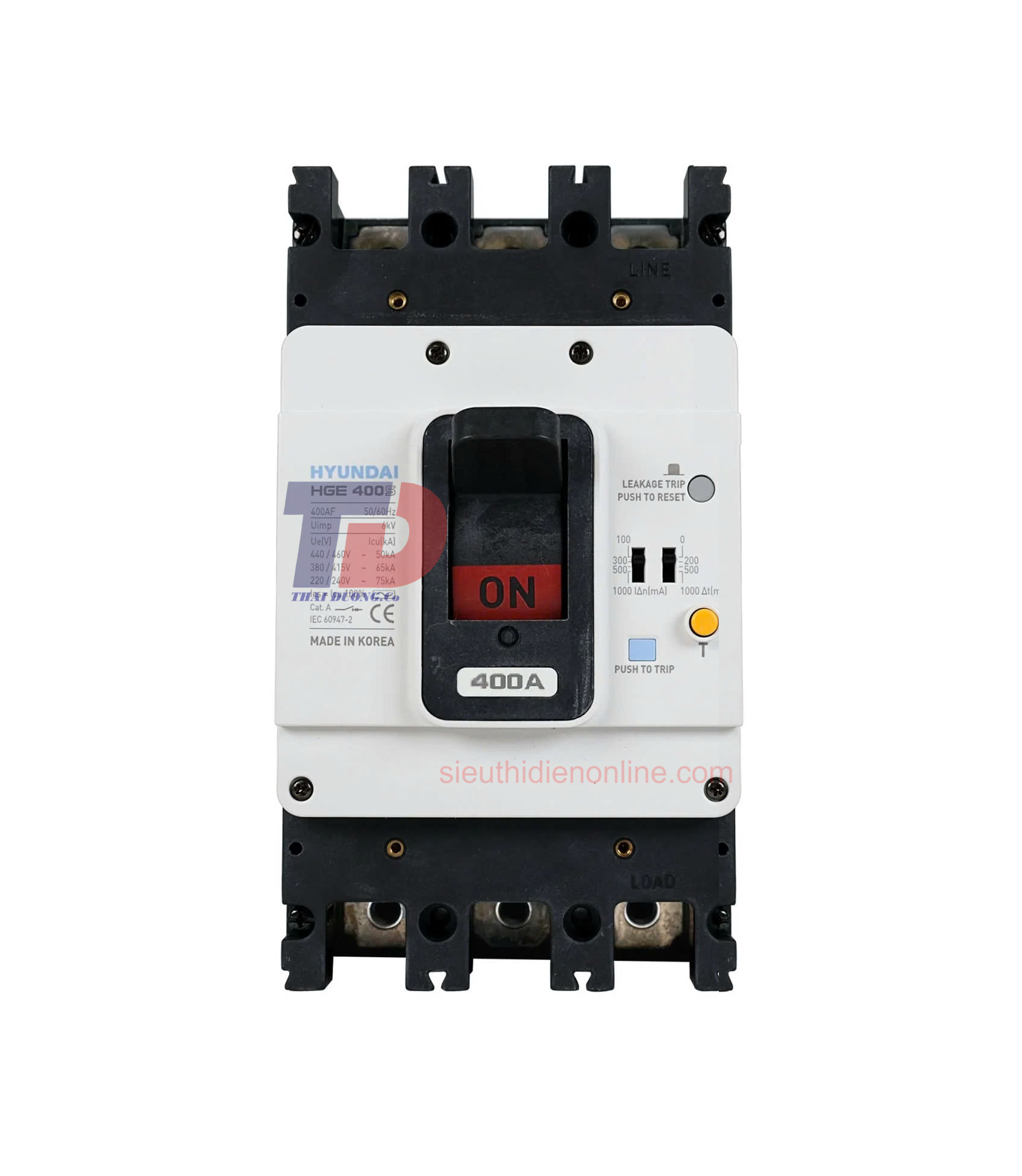 ELCB HYUNDAI HGE400S 3P 400A 1.3.5.1000mA 65kA - Thái Dương Electric
