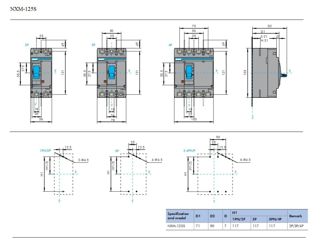 MCCB CHINT NXM-125S 3P 100A 25kA - Thái Dương Electric