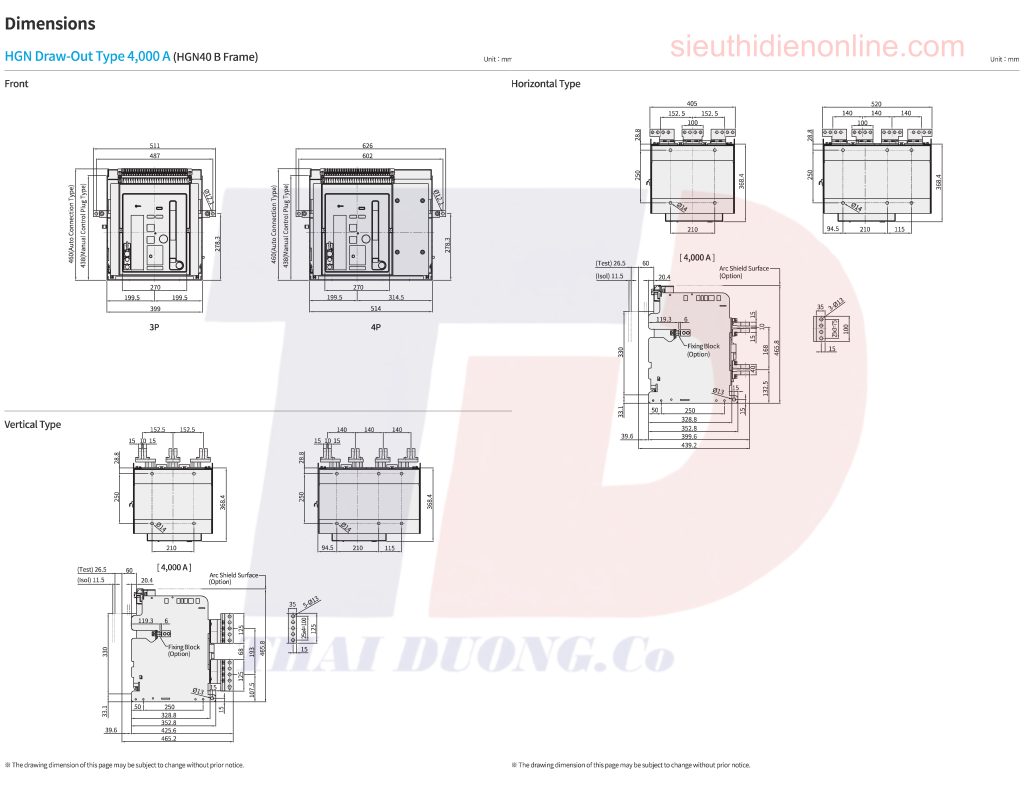 Máy cắt ACB Hyundai HGN63D3BM0C0S051X 3P 6300A 150kA Drawout Type ...