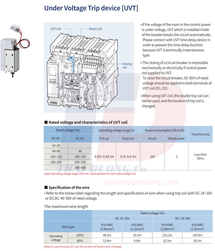 Cuộn thấp áp ( UVT ) dùng cho ACB LS - Thái Dương Electric